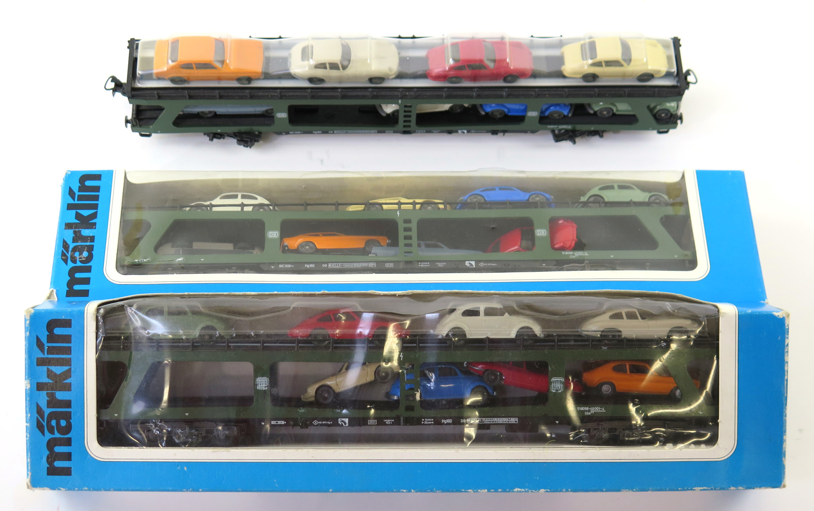 Modelljärnvägsvagnar, 3 st, Märklin, biltransporter, modell 4074 | Barnebys